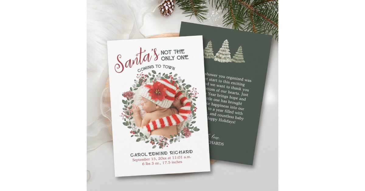 Elegant Birth Stats Holiday Photo Baby Shower Thank You Card | Zazzle