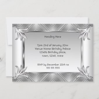Elegant Birthday Art Deco Silver Chrome Invitation | Zazzle