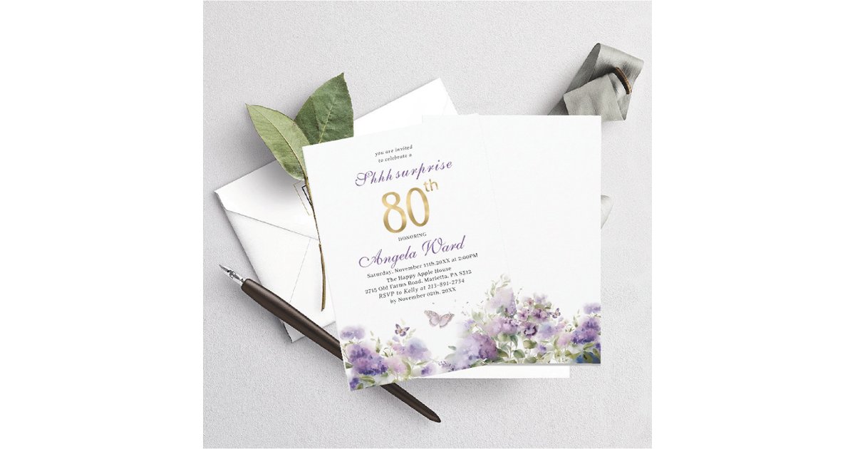 Elegant birthday celebration watercolor purple flo invitation | Zazzle