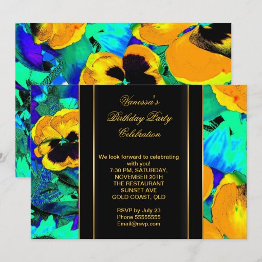 Elegant Birthday Party Abstract Flowers Invitation | Zazzle