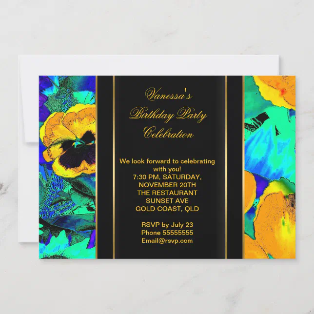 Elegant Birthday Party Abstract Flowers Invitation | Zazzle