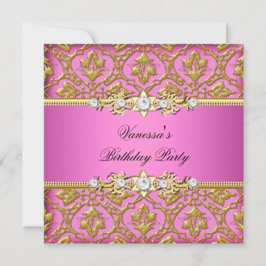 Elegant Birthday Party Damask Pink Gold Invitation | Zazzle.com