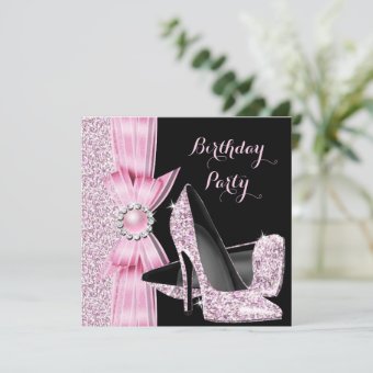 Elegant Birthday Party Glitter Pink High Heels Invitation | Zazzle