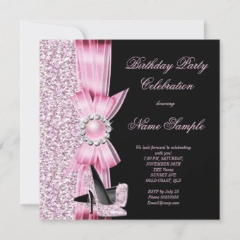 Elegant Birthday Party Glitter Pink High Heels Invitation | Zazzle