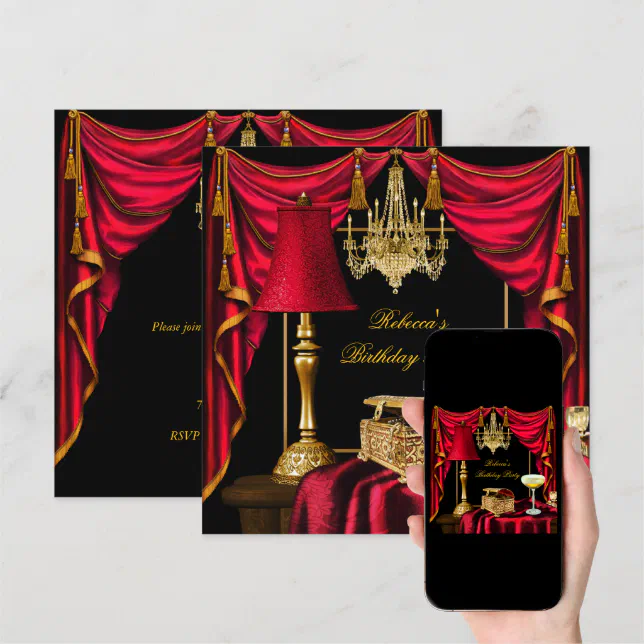Elegant Birthday Party Gold Black Red Luxury Invitation | Zazzle