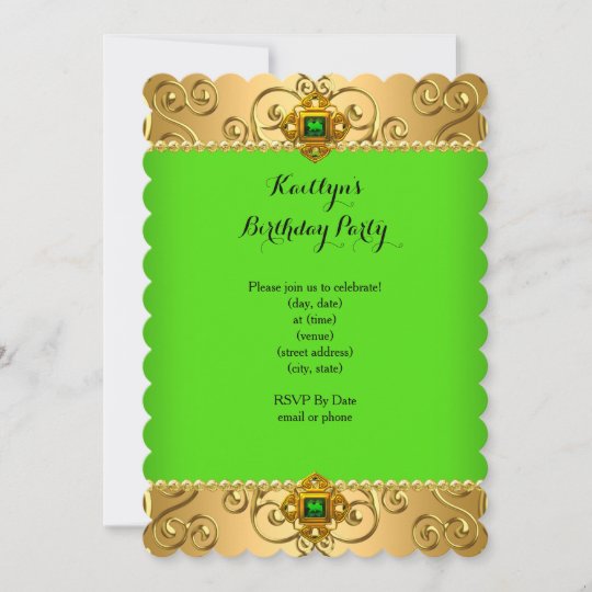 Elegant Birthday Party Green Lime Damask Gold B Invitation | Zazzle.com