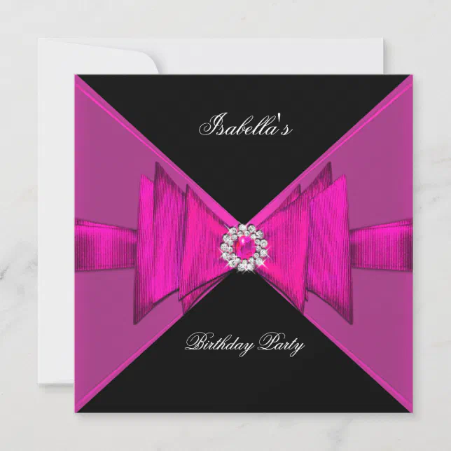 Elegant Birthday Party Hot Pink Black Diamond Invitation | Zazzle