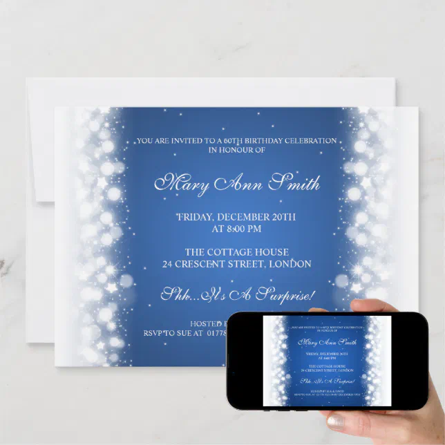 Elegant Birthday Party Magic Sparkle Blue Invitation | Zazzle