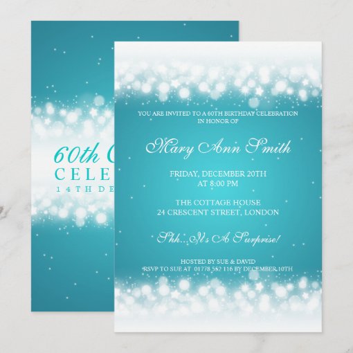 Elegant Birthday Party Magic Sparkle Turquoise Invitation | Zazzle