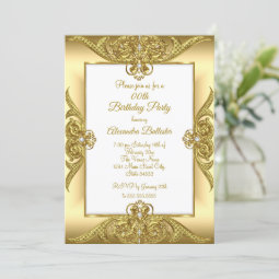 Elegant Birthday Party Photo Cream Gold Frame Invitation | Zazzle