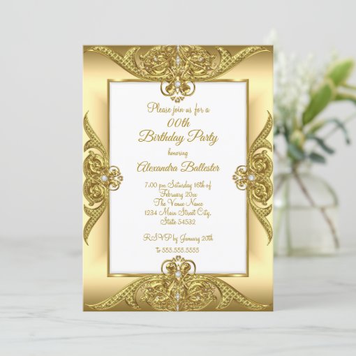 Elegant Birthday Party Photo Cream Gold Frame Invitation | Zazzle