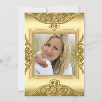Elegant Birthday Party Photo Cream Gold Frame Invitation | Zazzle