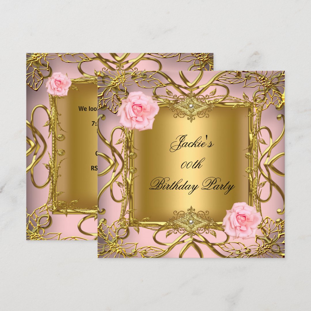 Elegant Birthday Party Rose Pink Gold Invitation | Zazzle