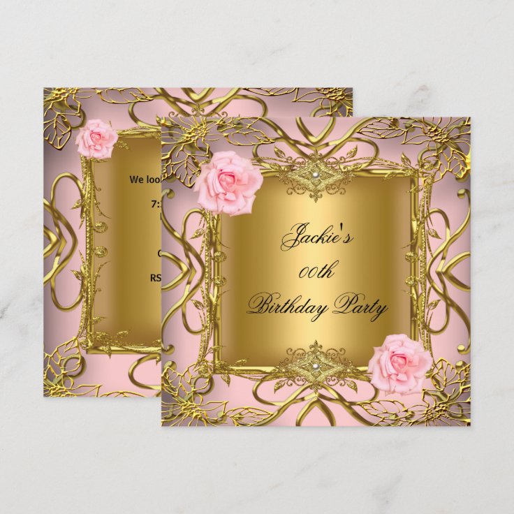Elegant Birthday Party Rose Pink Gold Invitation | Zazzle