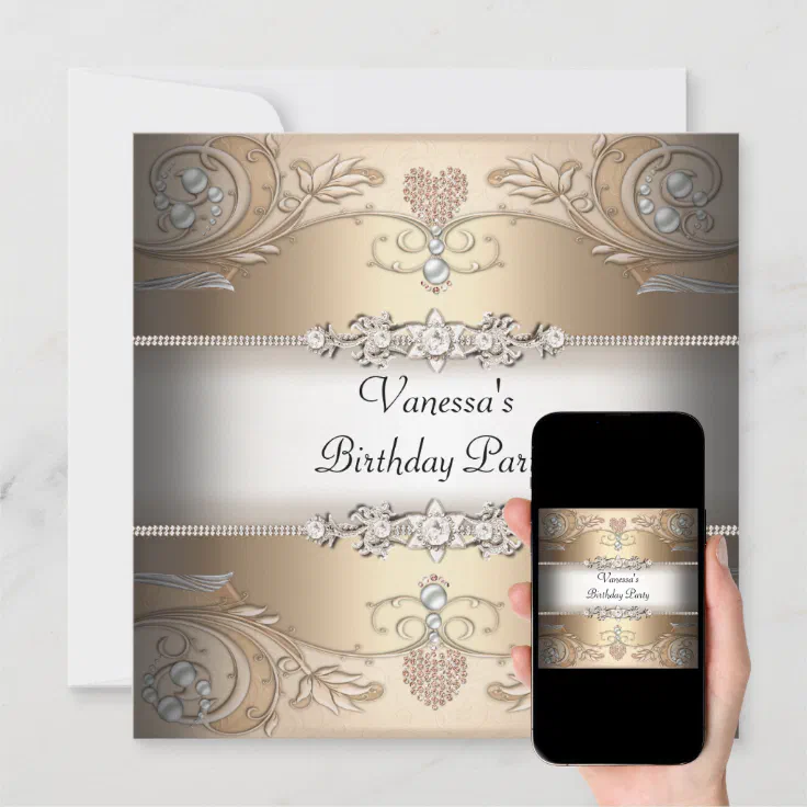 Elegant Birthday Party Sepia Coffee Beige Invitation | Zazzle
