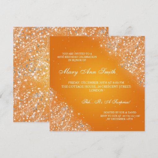 Elegant Birthday Party Sparkling Glitter Orange Invitation | Zazzle