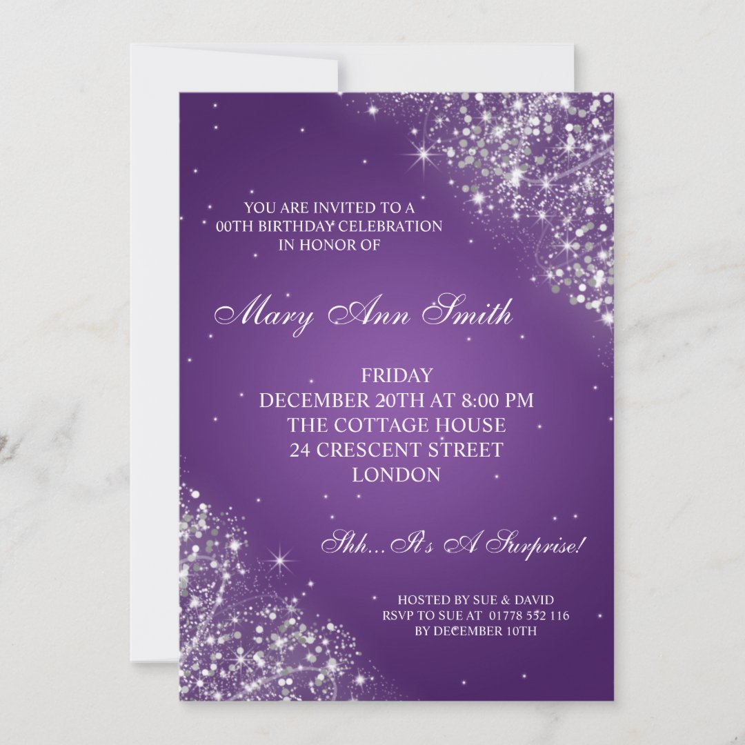 Elegant Birthday Party Sparkling Glitter Purple Invitation | Zazzle
