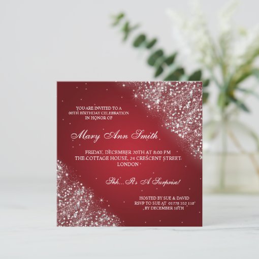 Elegant Birthday Party Sparkling Glitter Red Invitation | Zazzle