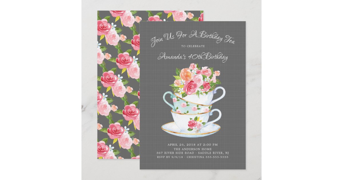 Elegant Birthday Tea Invitation | Zazzle.com
