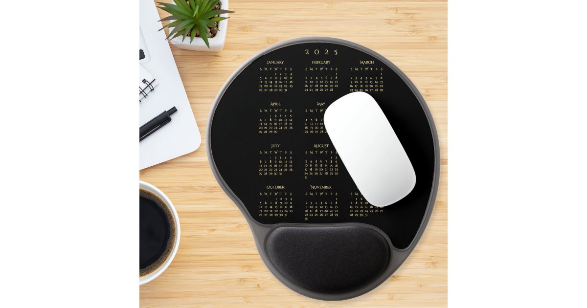 Elegant Black 2025 Calendar Home Office Ergonomic Gel Mouse Pad | Zazzle