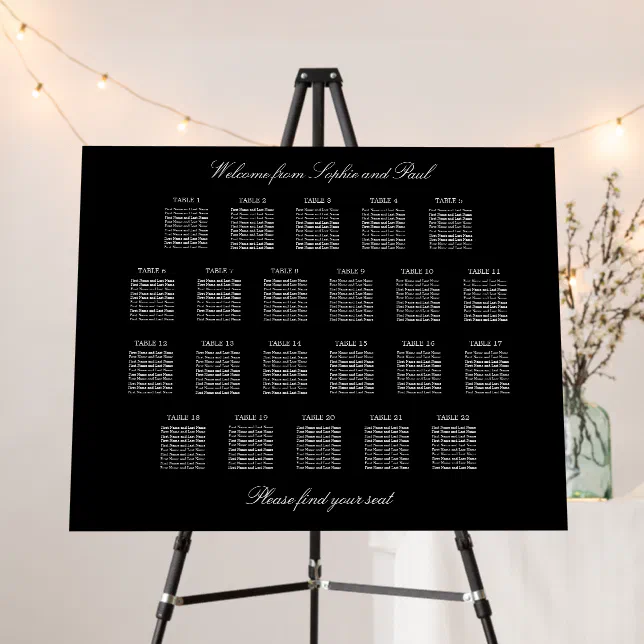 Elegant Black 22 Table Seating Chart Foam Board | Zazzle