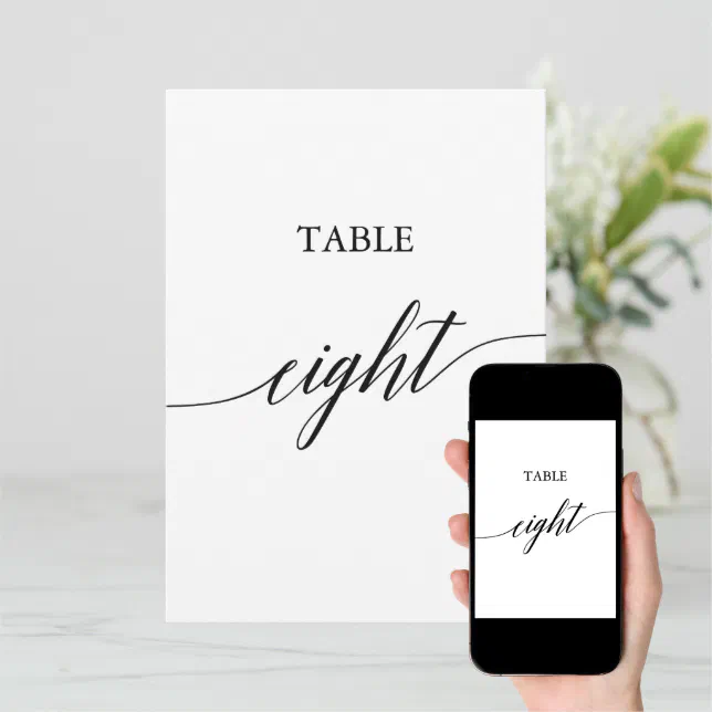 Elegant Black 5x7 Printable Table Number Eight | Zazzle