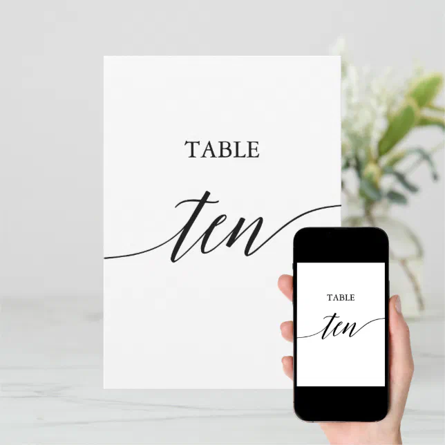 Elegant Black 5x7 Printable Table Ten Table Number | Zazzle