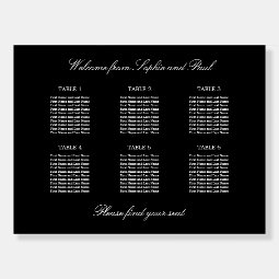 Elegant Black 6 Table Wedding Seating Chart Foam Board | Zazzle