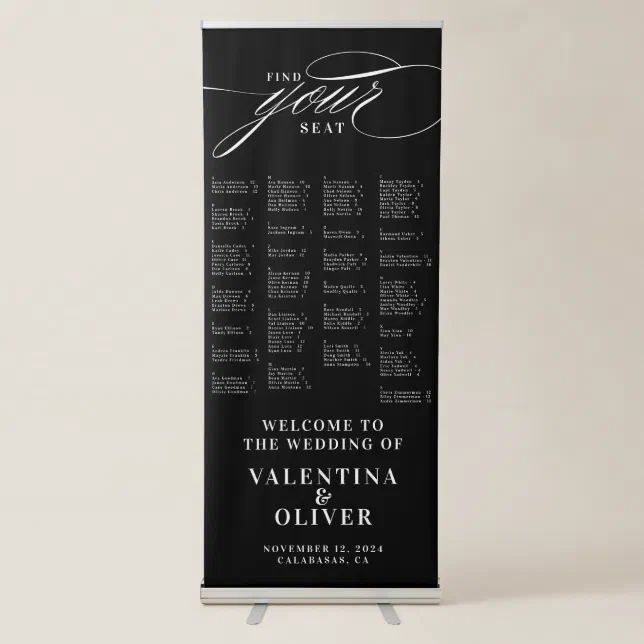 Elegant Black Alphabetical Wedding Seating Chart Retractable Banner ...