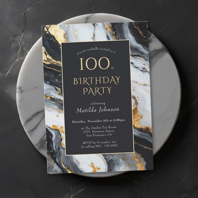 Elegant Black and Gold 100th Birthday Invitation | Zazzle