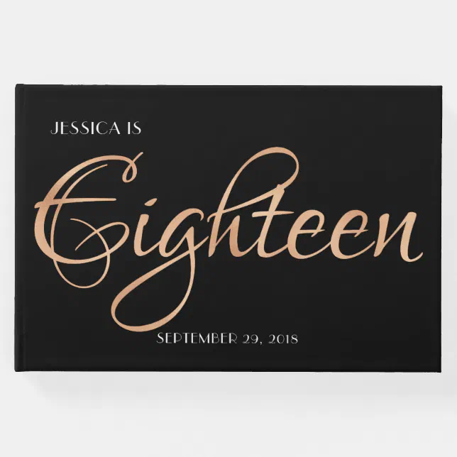 Elegant Black and Gold 18th Birthday Guest Book | Zazzle
