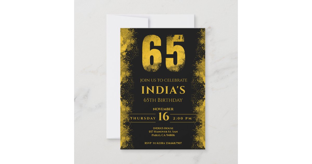 Elegant Black And Gold 65th Birthday Party Invitation | Zazzle