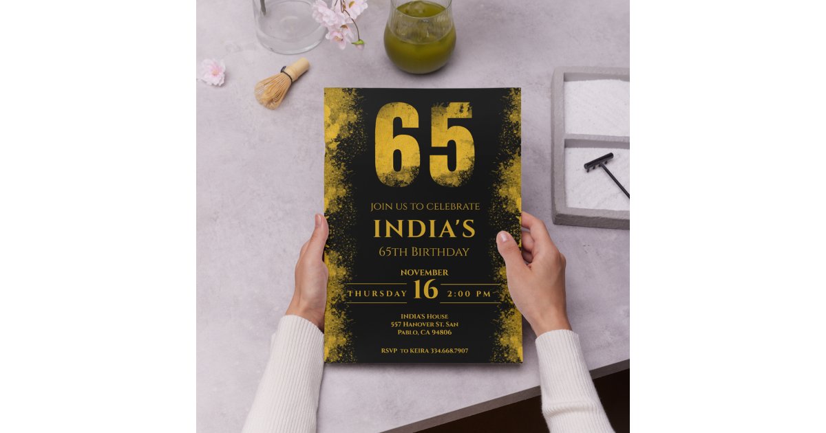 Elegant Black And Gold 65th Birthday Party Invitation | Zazzle