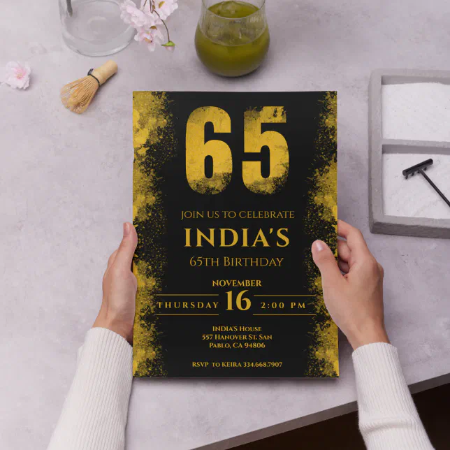 Elegant Black And Gold 65th Birthday Party Invitation | Zazzle