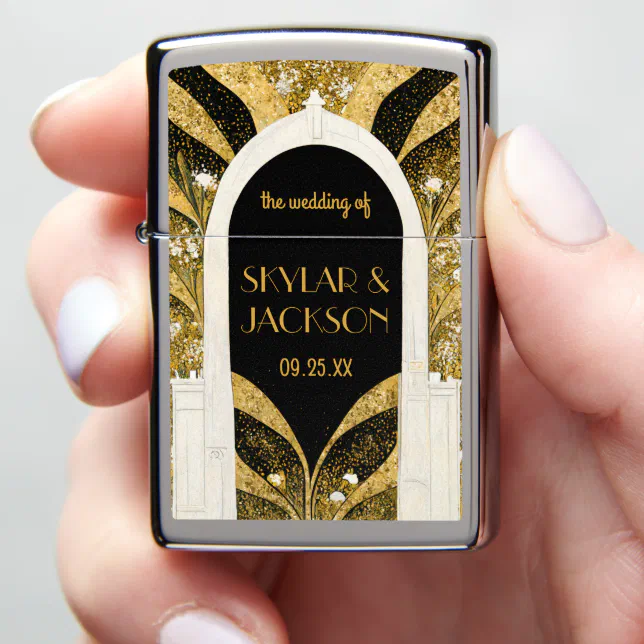 Elegant Black and Gold Art Deco Archway Wedding Zippo Lighter | Zazzle