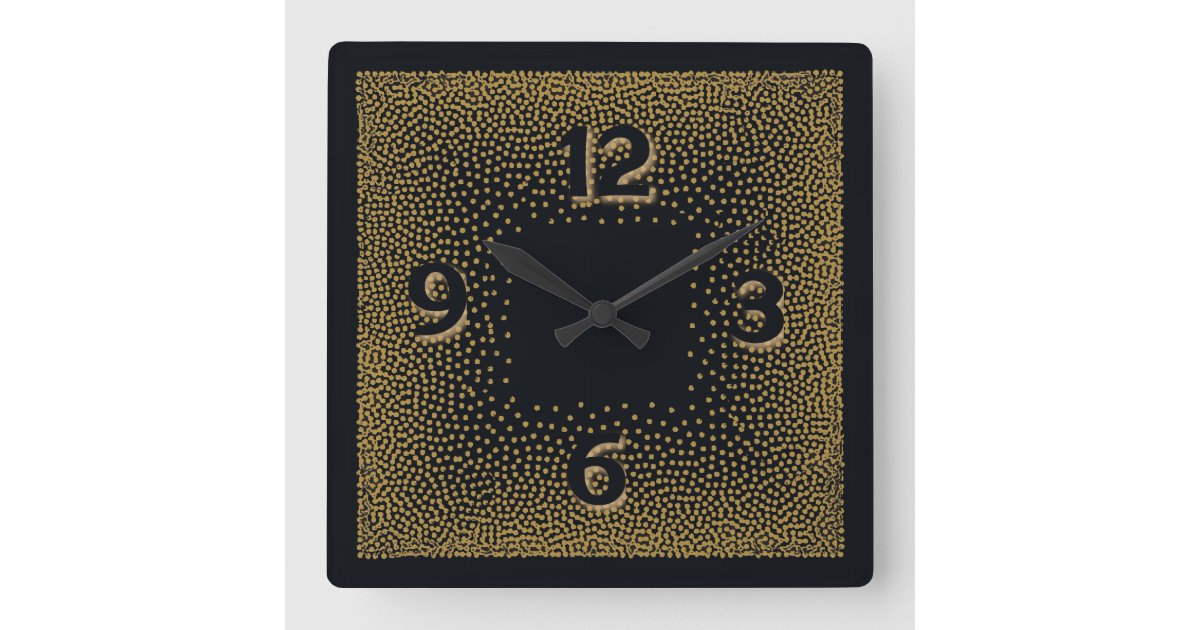 Elegant black and gold Art Deco Square Wall Clock | Zazzle
