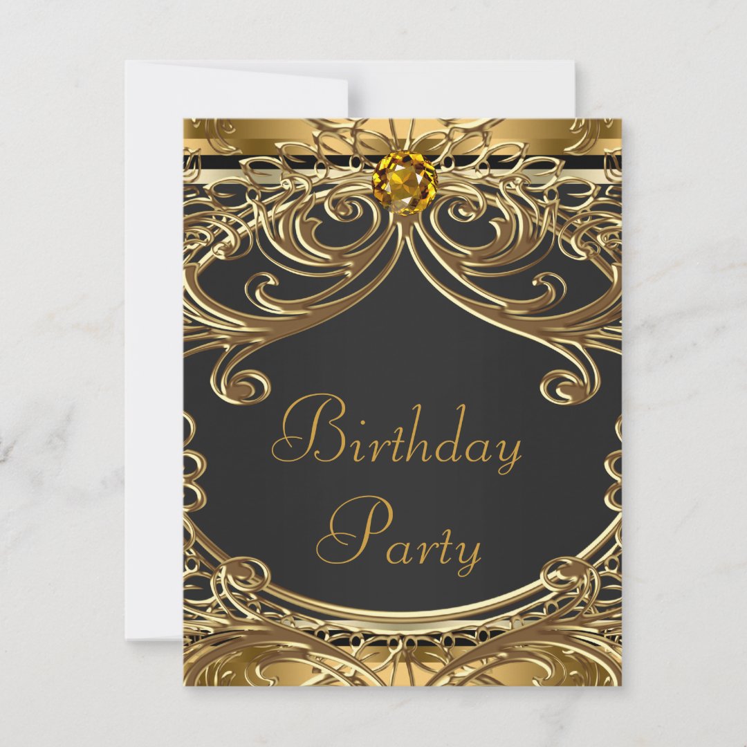 Elegant Black and Gold Birthday Party Invitation | Zazzle