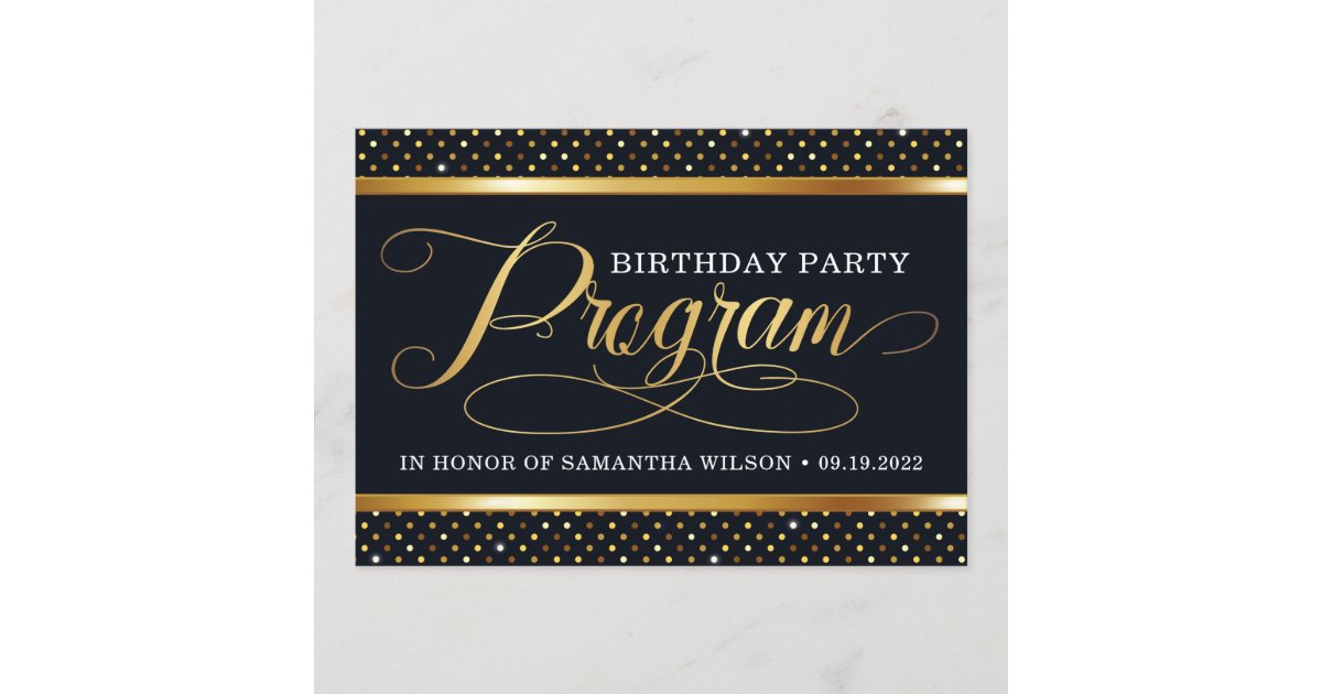 Elegant Black And Gold Birthday Party Program | Zazzle