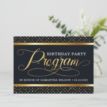 Elegant Black And Gold Birthday Party Program | Zazzle