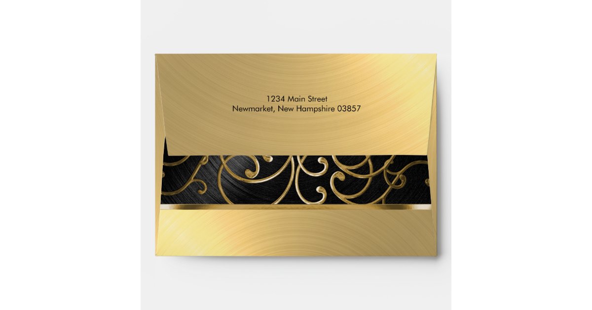 Elegant Black and Gold Filigree Envelope | Zazzle