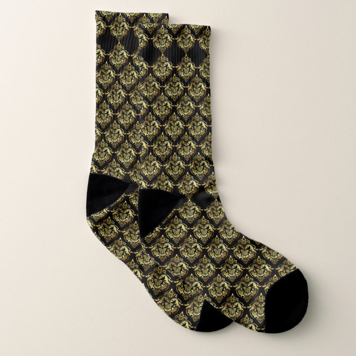 Elegant black and gold floral damasks pattern socks | Zazzle.com