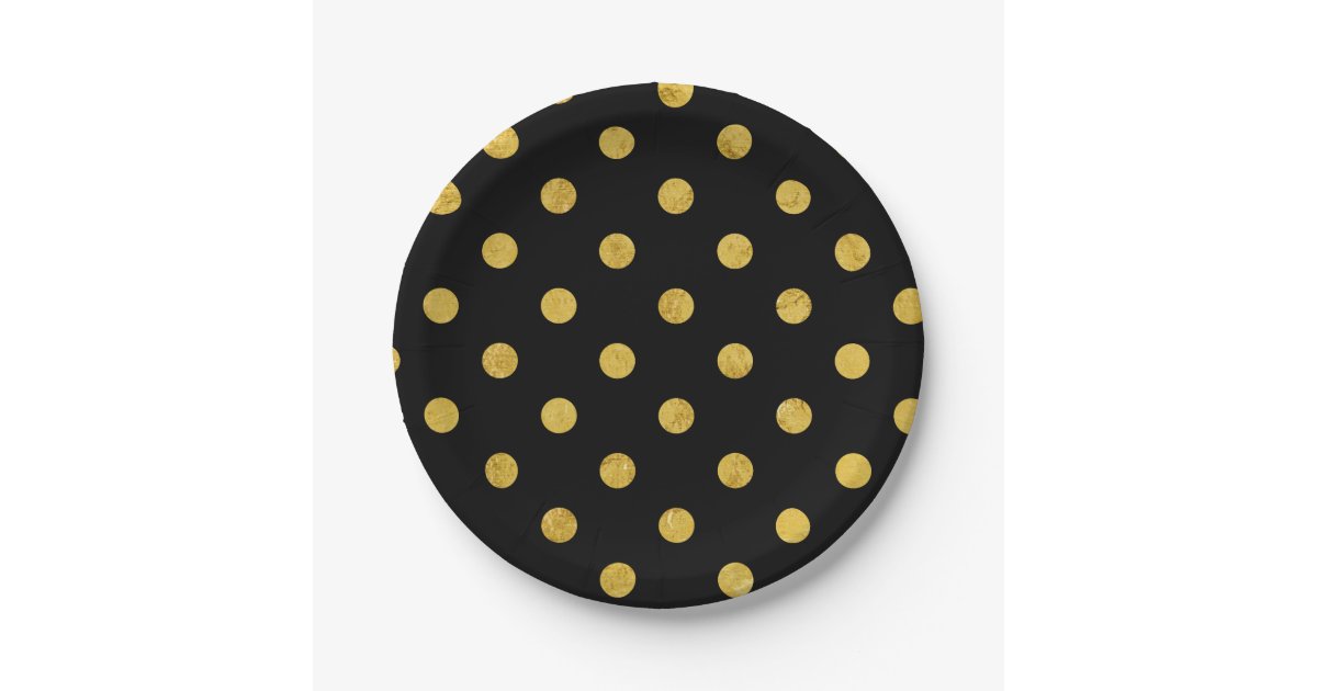 Elegant Black And Gold Foil Polka Dot Pattern Paper Plates | Zazzle