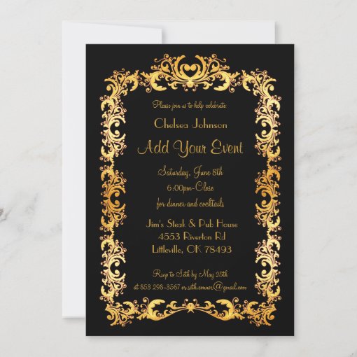 Elegant Black and Gold Frame Invitation | Zazzle
