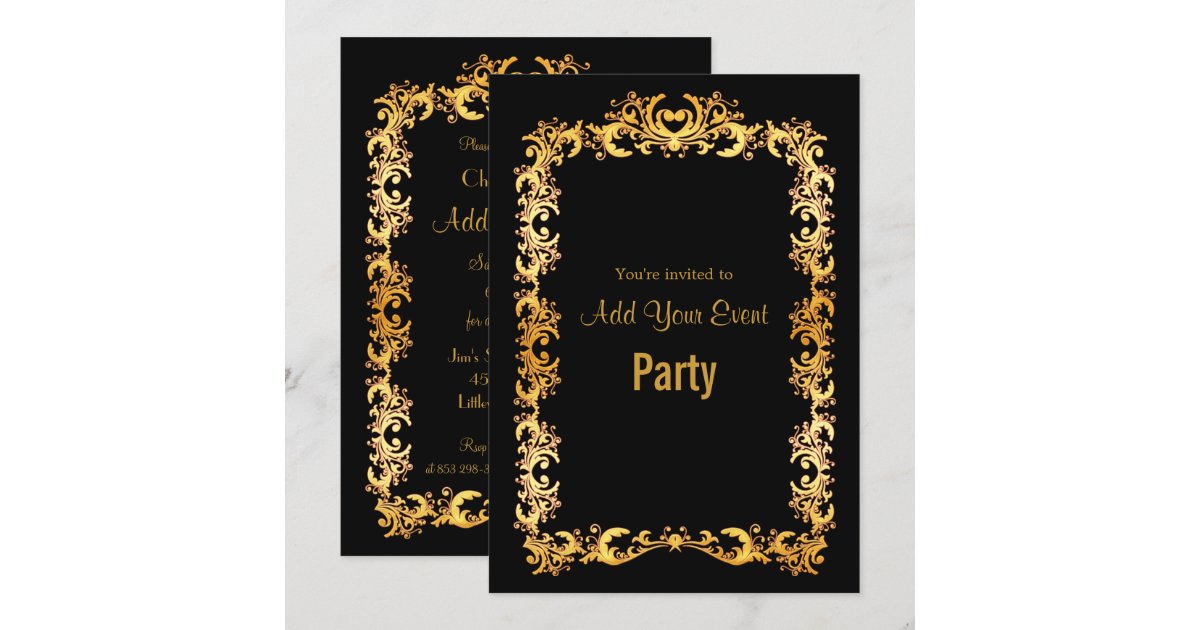 Elegant Black and Gold Frame Invitation | Zazzle