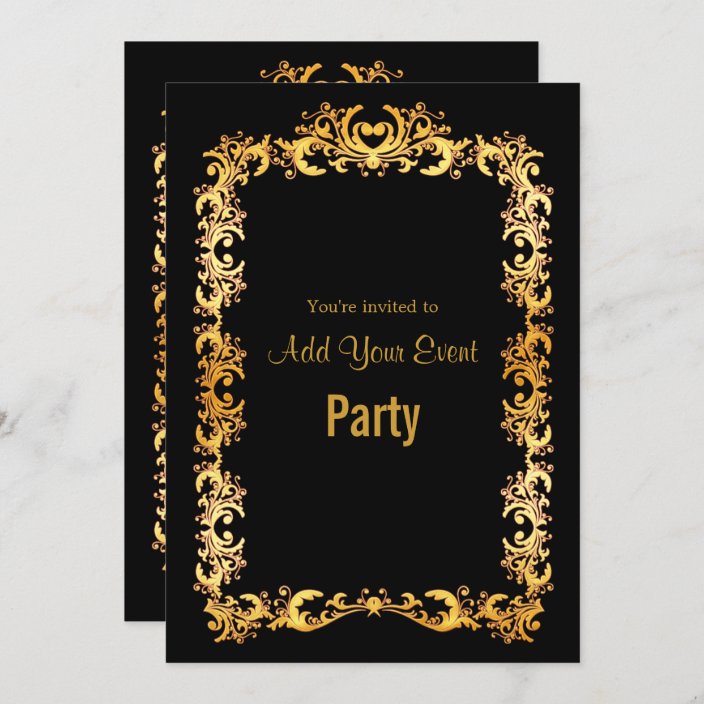Elegant Black and Gold Frame Invitation | Zazzle.com