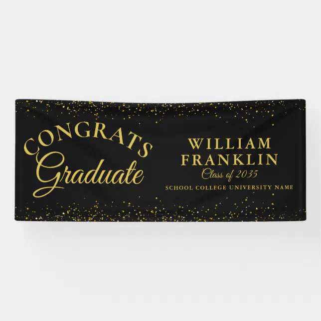 Elegant Black And Gold Glitter Graduation Banner | Zazzle