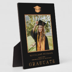 Elegant black and gold graduate photo graduation plaque | Zazzle