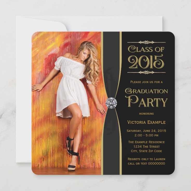 Elegant Black and Gold Graduation Announcements | Zazzle