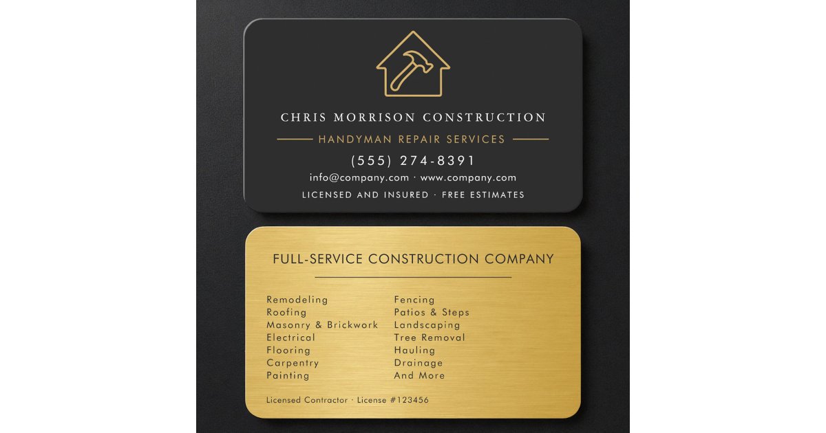 Elegant Black and Gold Handyman Business Card | Zazzle