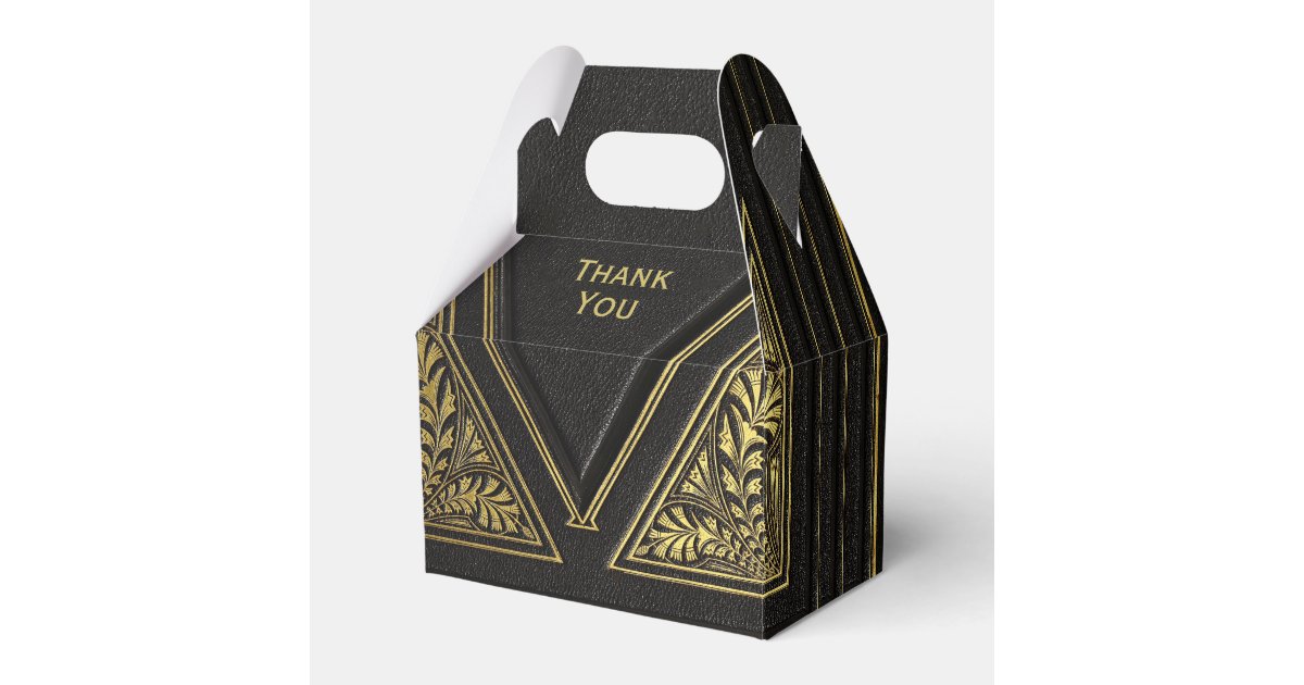 Elegant Black and Gold Leather Formal Favor Boxes | Zazzle